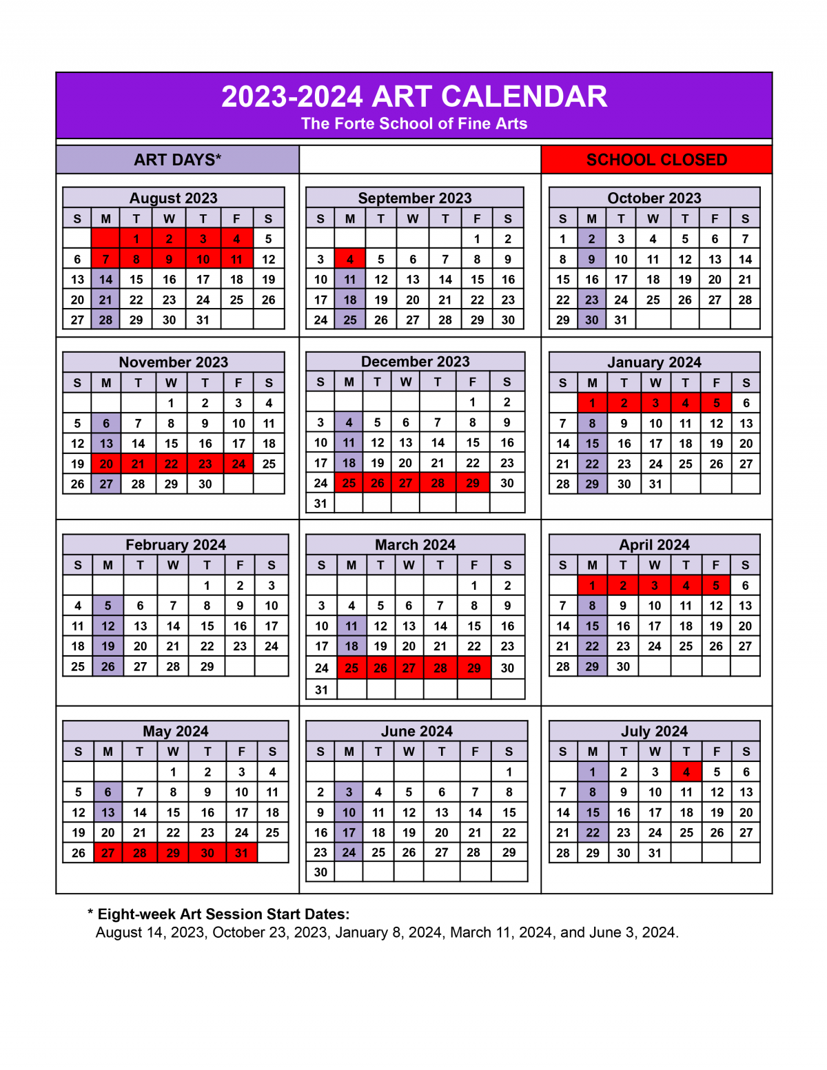 2023-2024 Forte Art Calendar – The Forte School