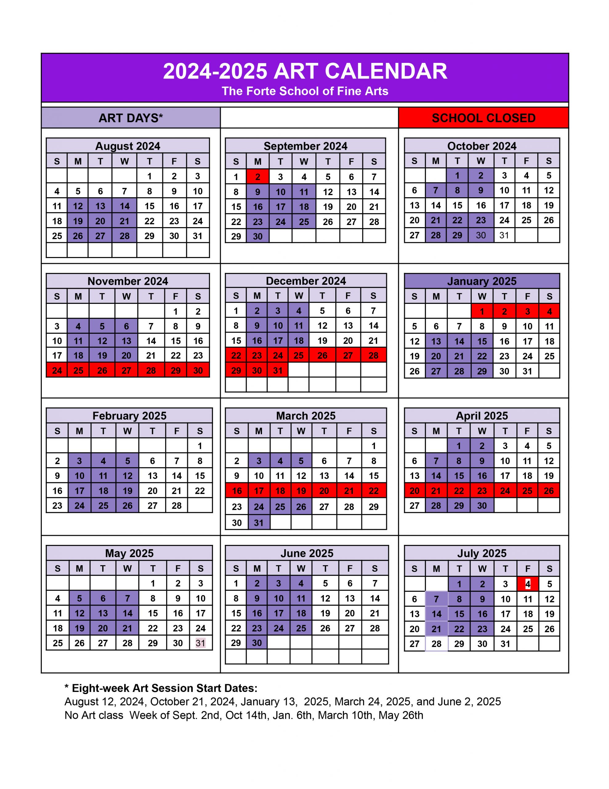 Art Calendar 2024-2025 – The Forte School